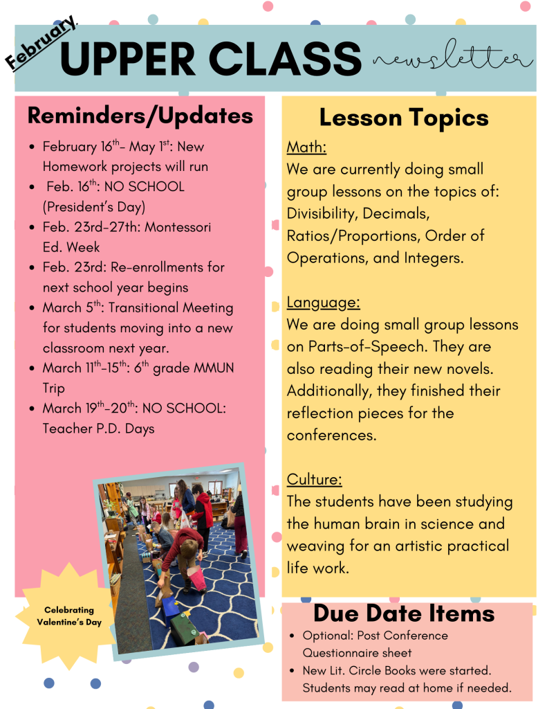 February 13, 2026 – Upper Elementary – Montessori School of Bowling Green